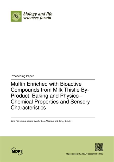 Pdf Muffin Enriched With Bioactive Compounds From Milk Thistle By Product Baking And Physico
