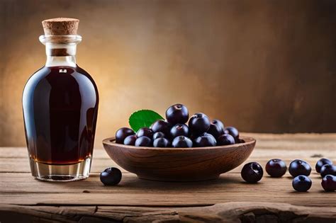 Premium Ai Image A Bottle Of Maple Syrup With A Bowl Of Blueberries