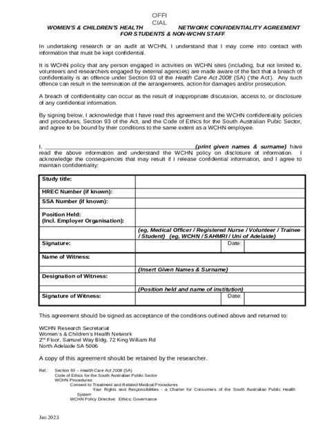 Wchn Hrec Confidentiality Agreement Doc Template Pdffiller