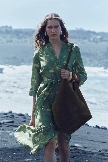 Zw Collection Print Dress Green Zara New Zealand