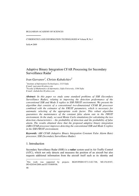 Pdf Adaptive Binary Integration Cfar Processing For Secondary Surveillance