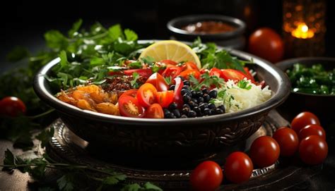 Free Photo Fresh Salad Bowl With Healthy Vegetables Gourmet Lunch On
