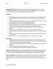 PHYSICS 11 LAB 1 Docx Lab 1 Physics 11 Feb 22nd 2017 Hypothesis Of Experiment Since It Has A