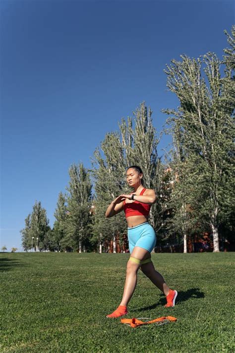Strong Asian Woman Working Out Stock Image Image Of Grass Energy