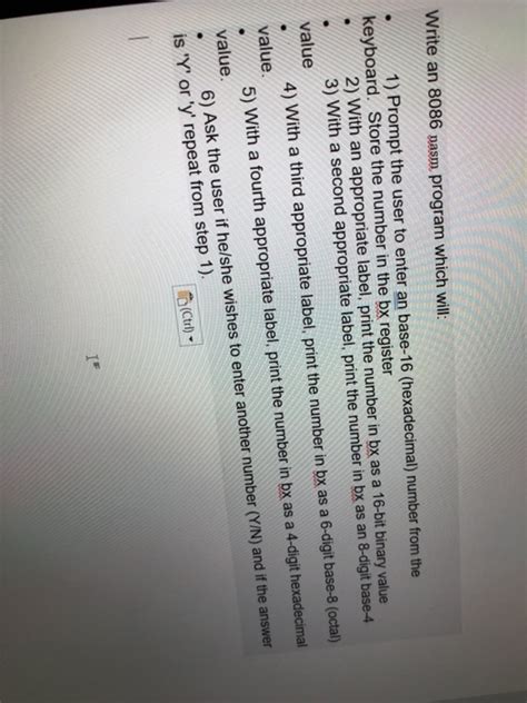 help with this please write an 8086 pasm program which will prompt the