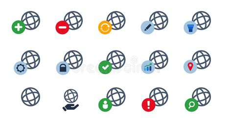 Globe Earth Icon Set Collection Symbol Internet Planet Interconnected Stock Vector
