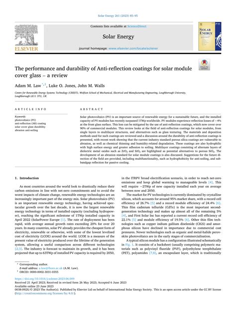 Pdf The Performance And Durability Of Anti Reflection Coatings For