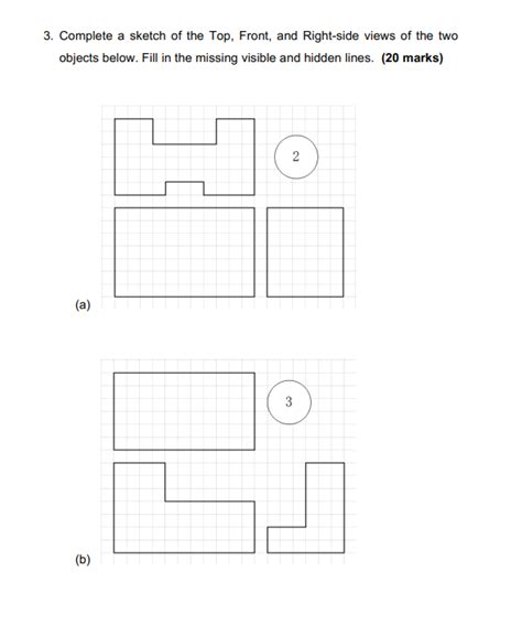 solved complete a sketch of the top front and right side