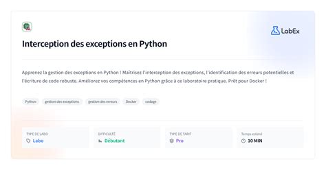 Interception Des Exceptions En Python Labex