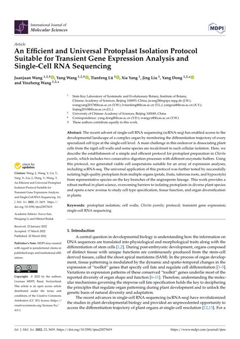Pdf An Efficient And Universal Protoplast Isolation Protocol Suitable For Transient Gene
