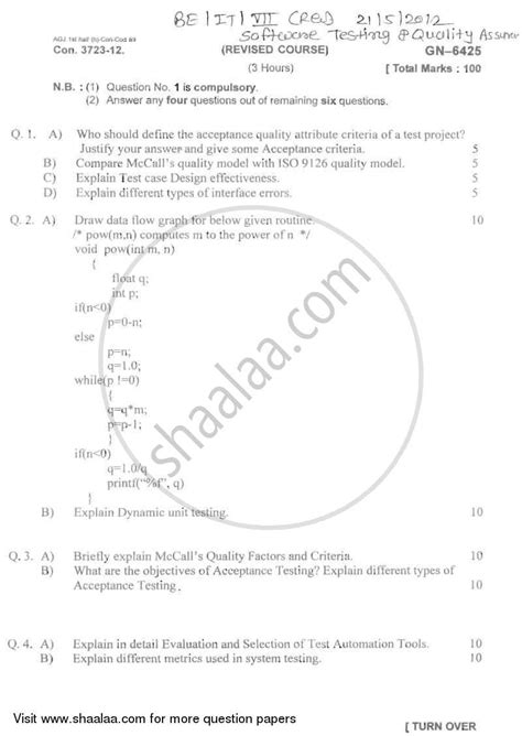 Software Testing And Quality Assurance 2011 2012 Be It Information