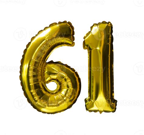 61 Heliumballons Mit Goldener Zahl Isolierter Hintergrund Realistische