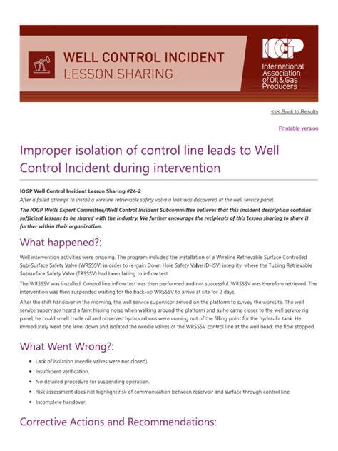 Iogp Well Control Incident Lesson Sharing 24 2 Pdf