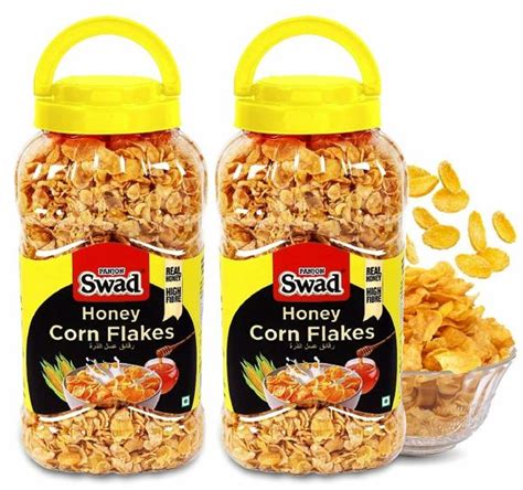 Swad Honey Corn Flakes Cereal With Real Honey Zero Cholesterol 2 Jar