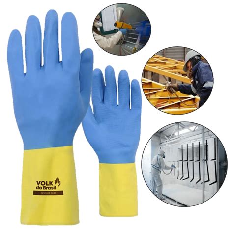 Luva Bicolor Látex Neoprene Volk Pintura Solvente Thinner Airless Químico aguarras querosene