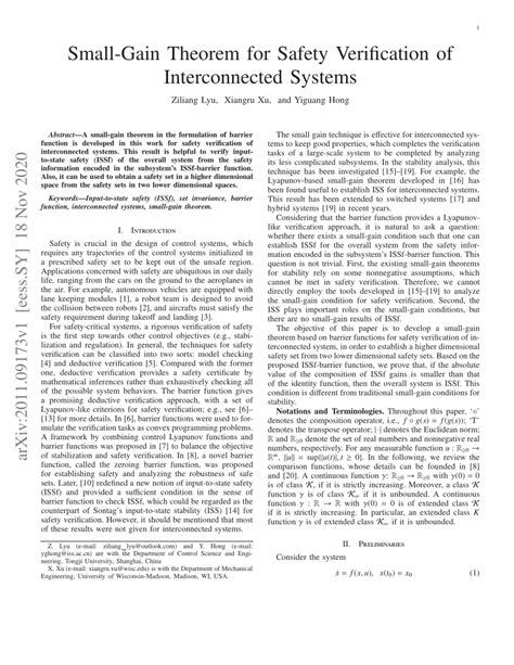 Pdf Small Gain Theorem For Safety Verification Of Interconnected Systems