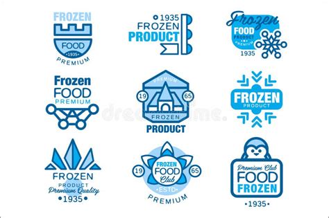 Frozen Food Product Set Of Logo Templates Hand Drawn Vector