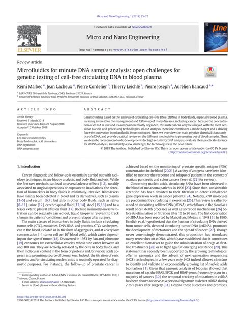 PDF Microfluidics For Minute DNA Sample Analysis Open Challenges For Genetic Testing Of Cell