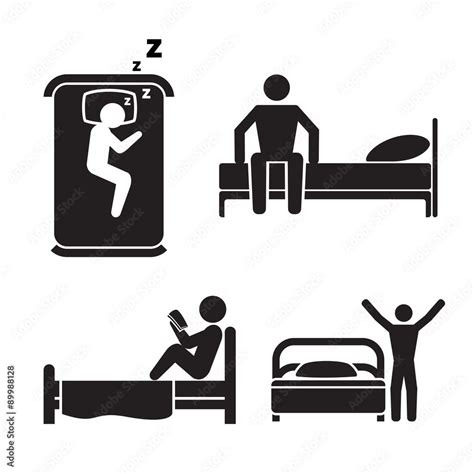 Person In Bed Icons Hotel Sleep Signs Stock Vector Adobe Stock