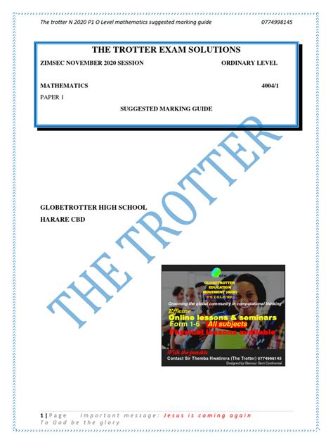 n 2020 p1 mathematics o level suggested marking guide by trotter 1