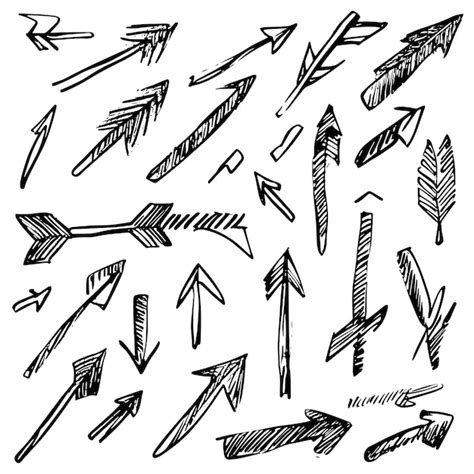 Colección De Flechas Minimalistas Dibujadas A Mano En Estilo Boceto Vector Premium