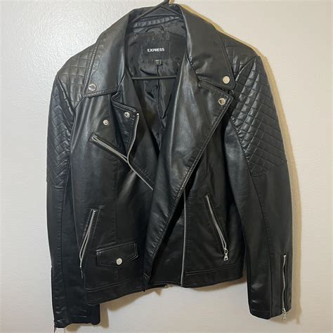 Express Faux Leather Moto Jacket Overall Good Depop