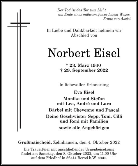 Traueranzeigen Von Norbert Eisel Rz Trauerde Traueranzeigen Von Norbert Eisel Rz Trauerde