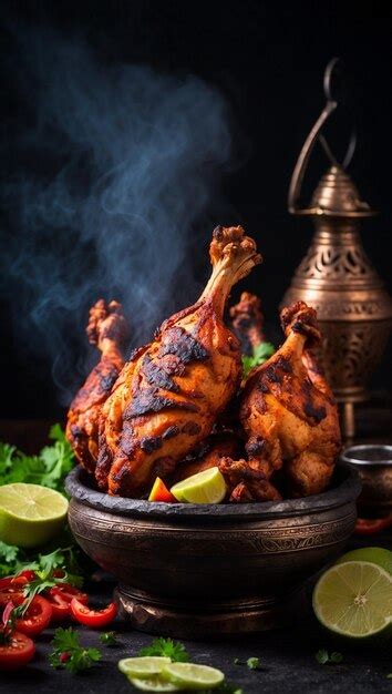 Premium Photo Delicious Hot Tandoori Chicken With Smok