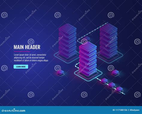 Isometric Data Flow Processing Data Protection And Encryption Process Server Room Data Center