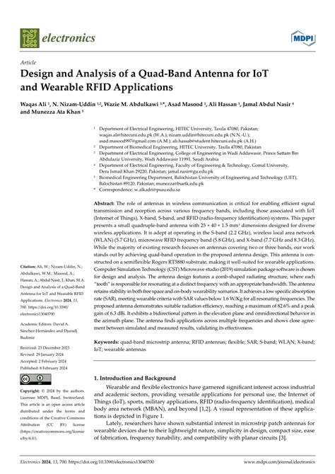 Pdf Design And Analysis Of A Quad Band Antenna For Iot And Wearable Rfid Applications