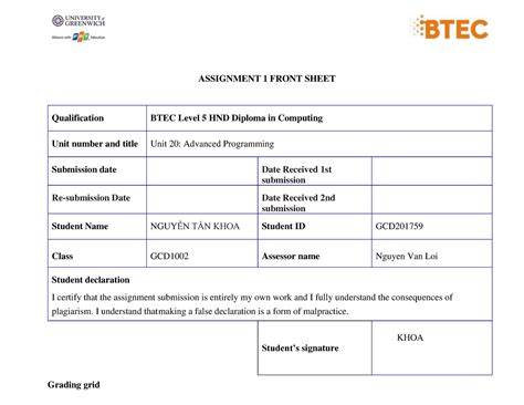 asm1 gcd2017 59 1002 123 assignment 1 front sheet qualification