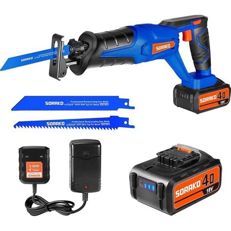 SORAKO Scie Sabre Sans Fil 18V Scie Sabre Sans Fil Avec Batterie 4 0Ah Et Chargeur Scie Sabre