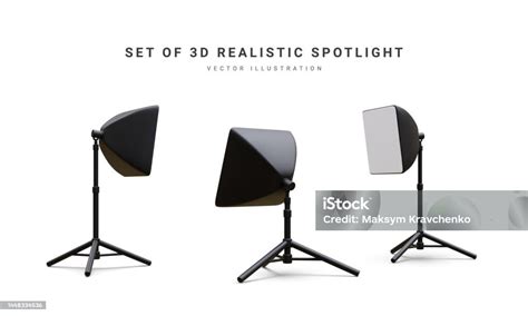 흰색 배경에 격리된 3d 현실적인 스포트라이트 세트 스튜디오용 프로젝터의 그림 조명 효과 프로젝터 벡터 그림 0명에 대한 스톡 벡터 아트 및 기타 이미지 Istock
