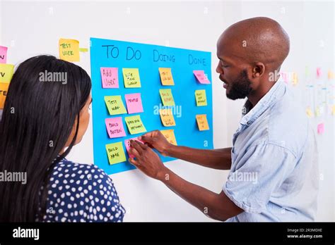 Two Developers Move Tickets On Scrum Board During Sprint Planning Stock Photo Alamy