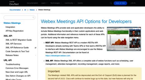 Meetings Cisco Developer And Devnet Ap Meetings Api Webex