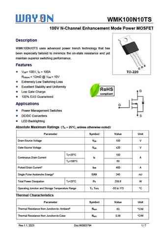 100n10nf Datasheet Mosfet N Ch 100v 100a Full Specification With
