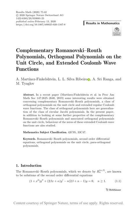 Complementary Romanovskirouth Polynomials Orthogonal Polynomials On