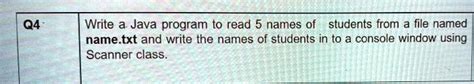 Q4 Write A Java Program To Read 5 Names Of Students From A