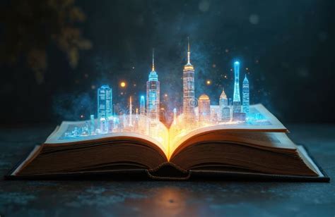 Open Book Projecting Digital Cityscape Knowledge Tech Intersection Modern Information