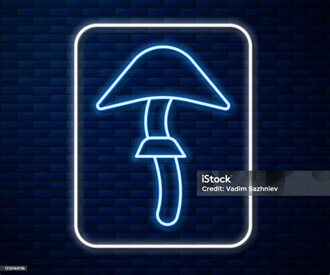 빛나는 네온 라인 Psilocybin 버섯 아이콘 벽돌 벽 배경에 격리 환각 환각 벡터 일러스트레이션 Lsd에 대한 스톡 벡터