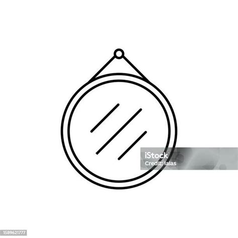 둥근 모양의 벽 프레임 거울 반사 선 아이콘입니다 어린이를 위한 색칠하기 책 윤곽선 스타일의 벡터 그림입니다 가구에 대한 스톡