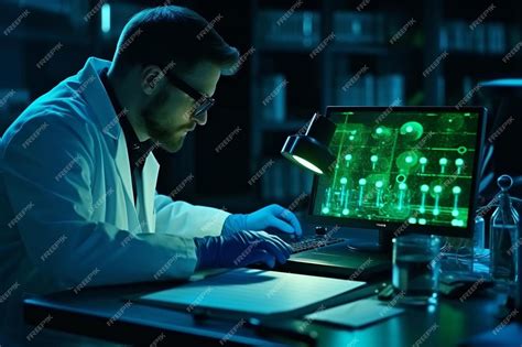 Male Scientist Working On A Laptop Compute Premium Ai Generated Image