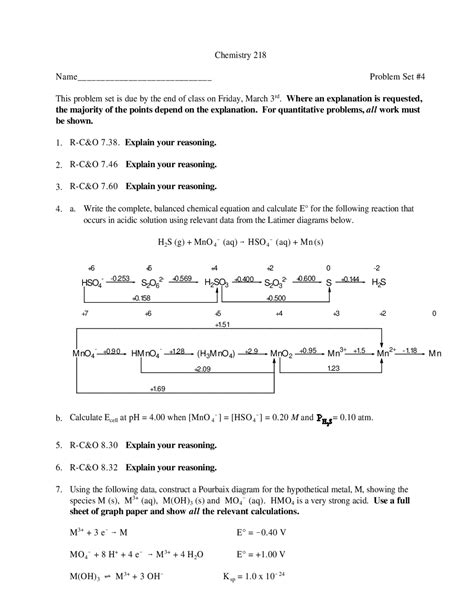 Introduction To Inorganic Chemistry Problem Set 4 Chm 218 Docsity