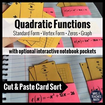Quadratic Functions Card Sort By Mrs E Teaches Math TPT