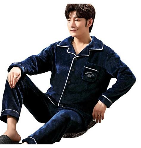 남자 고급 겨울 플란넬 빅사이즈 파자마 수면 바지 잠옷 세트 티몬