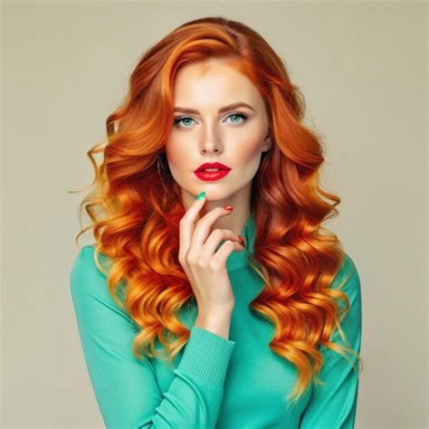 A Stunning Model With Long Curly Red Hair Premium Ai Generated Image
