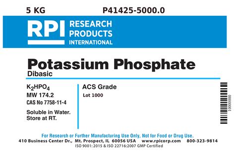 P41425 50000 Potassium Phosphate Dibasic Anhydrous Acs 5 Kilograms