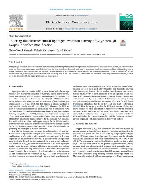 Pdf Tailoring The Electrochemical Hydrogen Evolution Activity Of Cu3p
