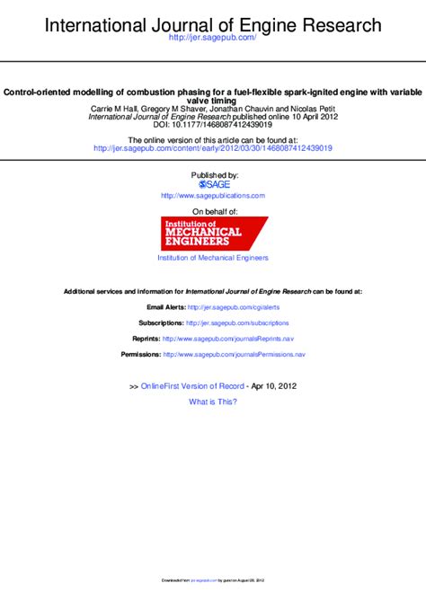 Pdf Control Oriented Modelling Of Combustion Phasing For A Fuel Flexible Spark Ignited Engine