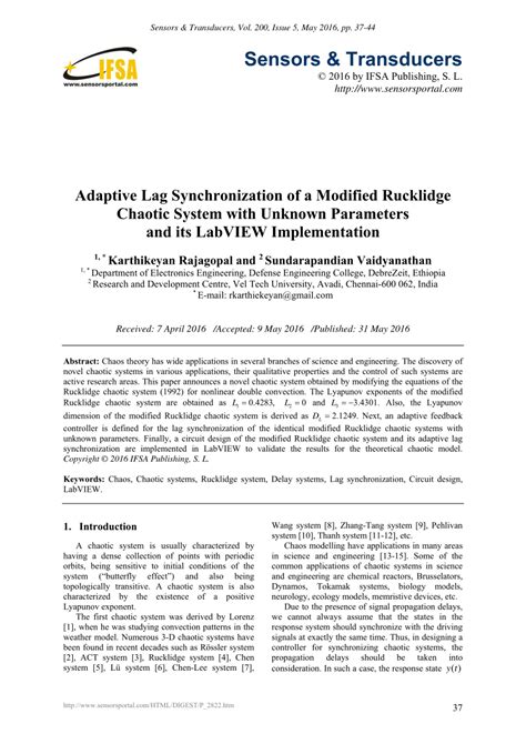 Pdf Adaptive Lag Synchronization Of A Modified Rucklidge Chaotic